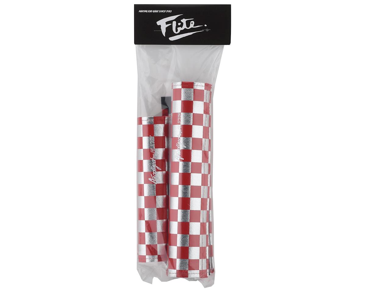 Flite Classic Checkers BMX Pad Set (Red/Chrome) - Dan's Comp