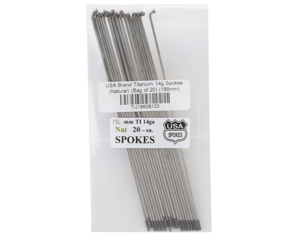 USA Brand Titanium 14g Spokes (Natural) (Bag of 20) (186mm) - Dan's Comp